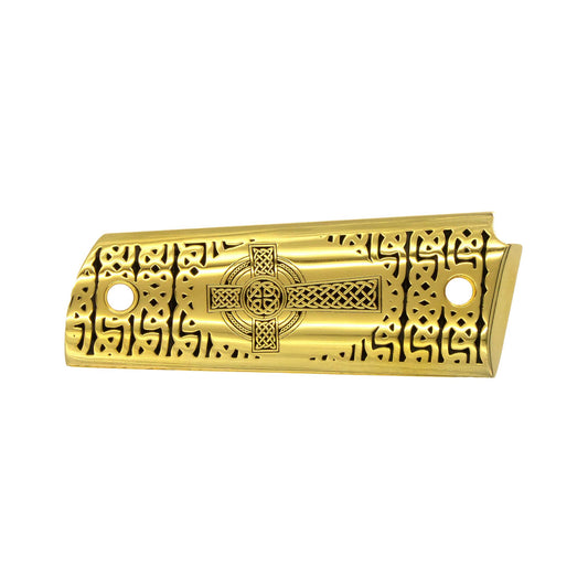 Gold Celtic Engraved Full Size 1911 Grips-7010456764518