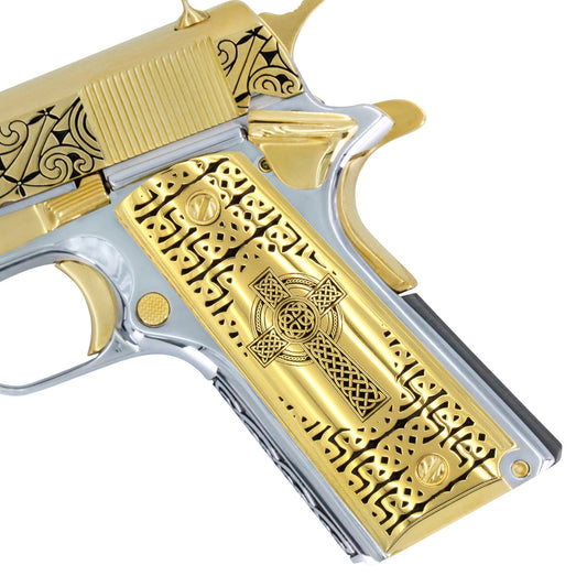Gold Celtic Engraved Full Size 1911 Grips-7010456764518