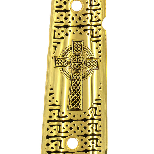 Gold Celtic Engraved Full Size 1911 Grips-7010456764518