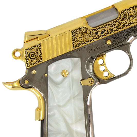 Colt 1911 Combat Commander, 45 ACP, Engraved In High Polish 24 karat G