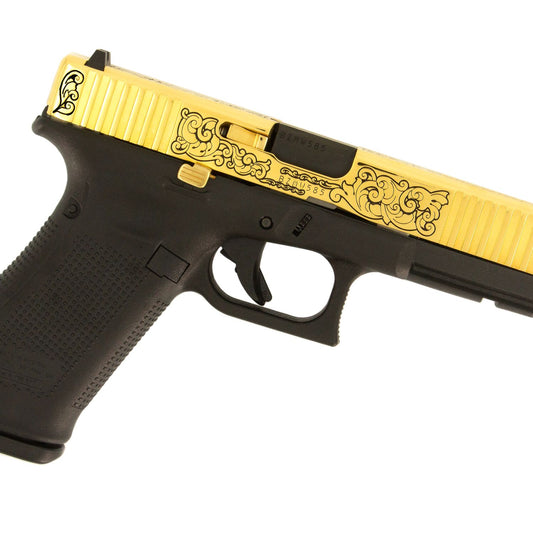 Glock G17 Gen 5, 9MM, English Scroll, 24 Karat Gold