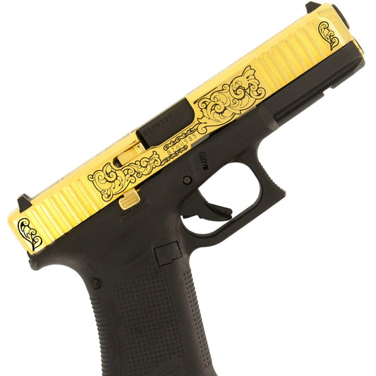 Glock G17 Gen 5, 9MM, English Scroll, 24 Karat Gold