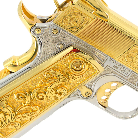 French Baroque Springfield 1911 Garrison 9mm White Chrome frame with 2